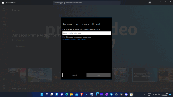 How to Redeem Codes or Gift Cards in Microsoft Windows 11