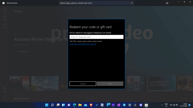 How to Redeem Codes or Gift Cards in Microsoft Windows 11