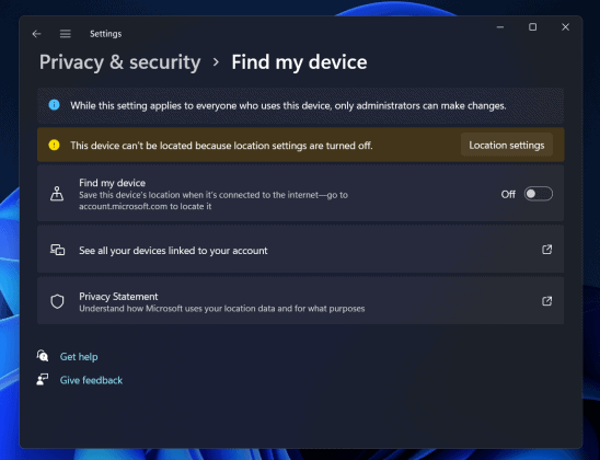 How to Enable or Disable Find My Device in Windows 11
