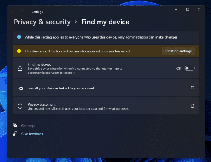 How to Enable or Disable Find My Device in Windows 11