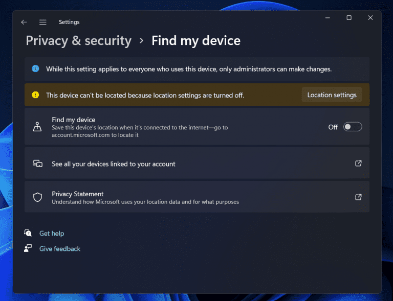 How to Enable or Disable Find My Device in Windows 11