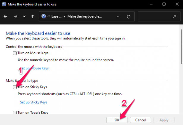 How to Turn Off Sticky Keys on Windows 11