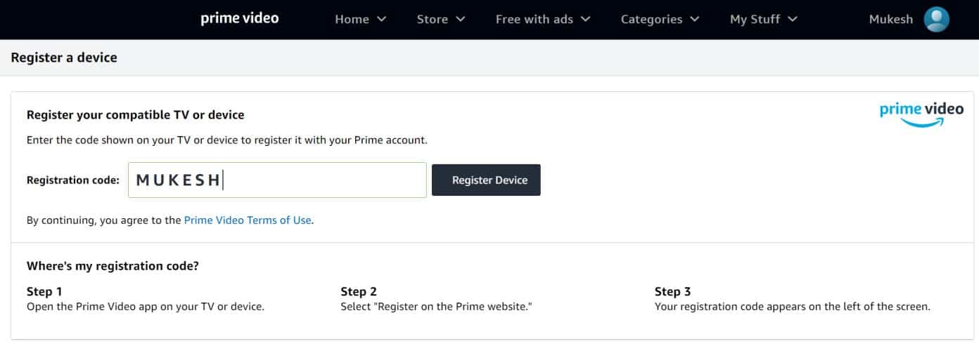 Ative o Amazon Prime Video no Primevideo/mytv Digite o código TV, Apple ...