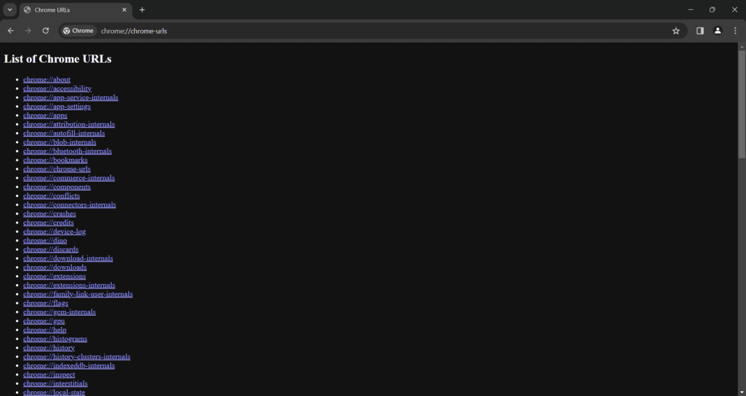 Top 50 List of Chrome URLs for Internal Built-in Pages 2025
