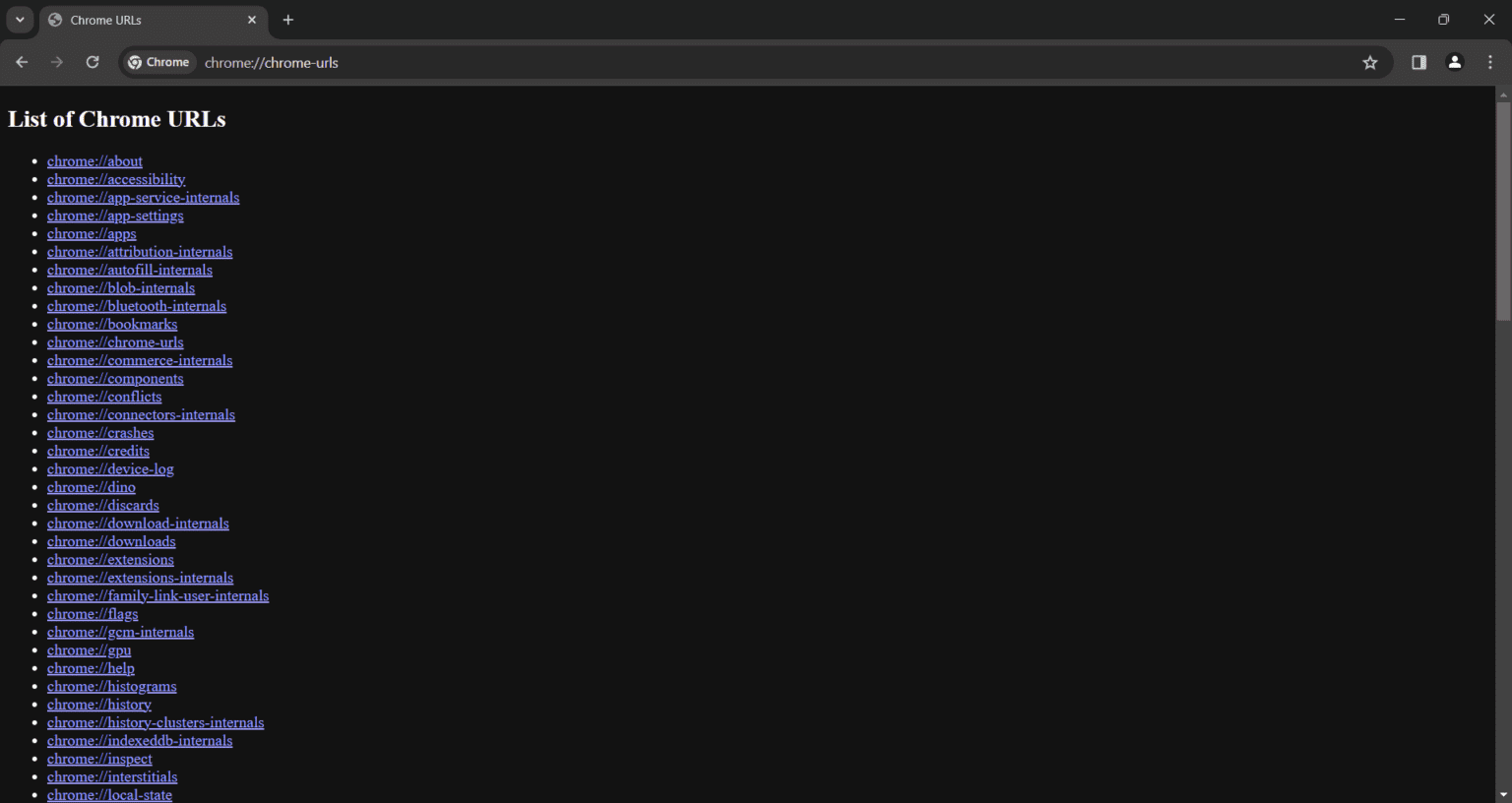 Top 50 List of Chrome URLs for Internal Built-in Pages 2025